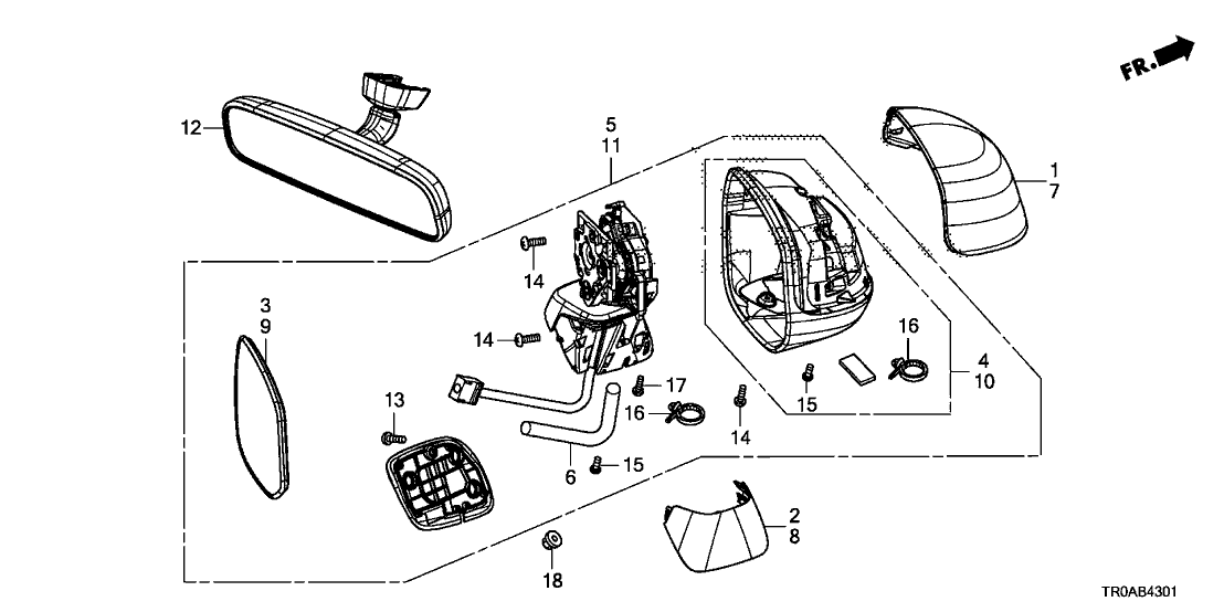 76203-TR0-A01 - Genuine Honda Mirror Sub-Assy., R. (R1300)
