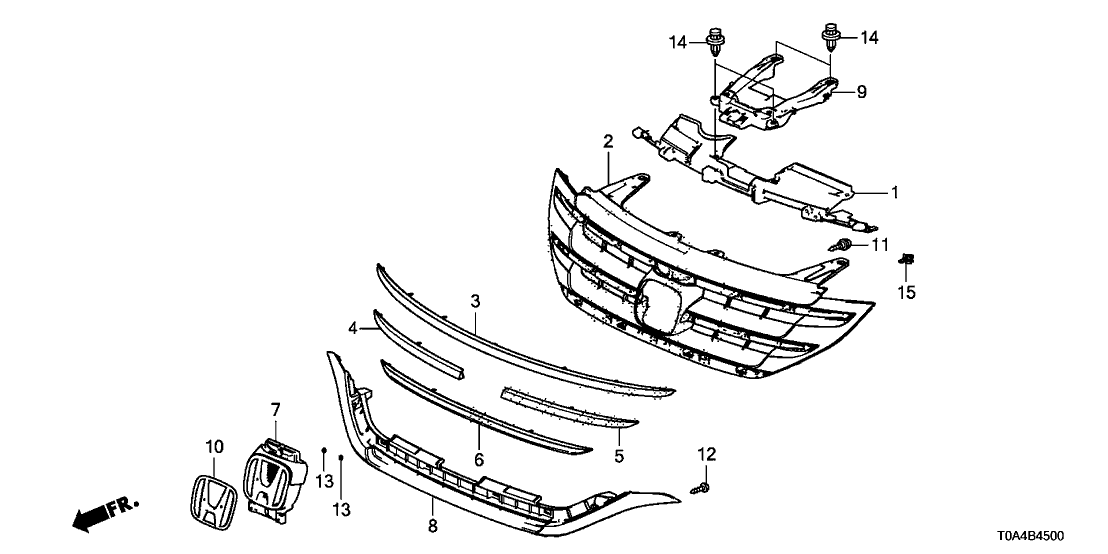 71122-T0G-A01 - Genuine Honda Molding Upr,FR Grill