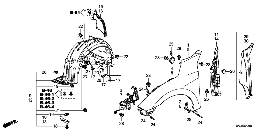 60212-TBA-A00ZZ - Genuine Honda Stay R,Fender LWR