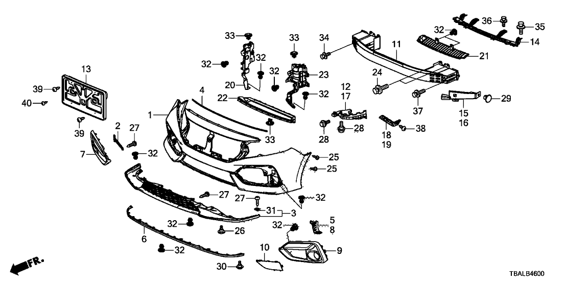 71190-TBA-A00 - Genuine Honda Up Beam L,FR Bumper