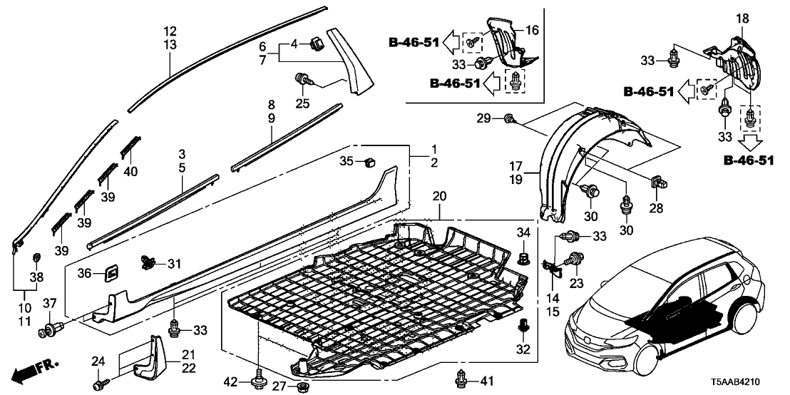74550-T5R-A00 - Genuine Honda Fender Assy., R. RR. (Inner)