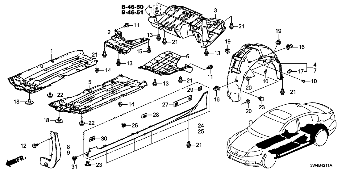 74550-T2A-A01 - Genuine Honda Fender Assy., R. RR. (Inner)