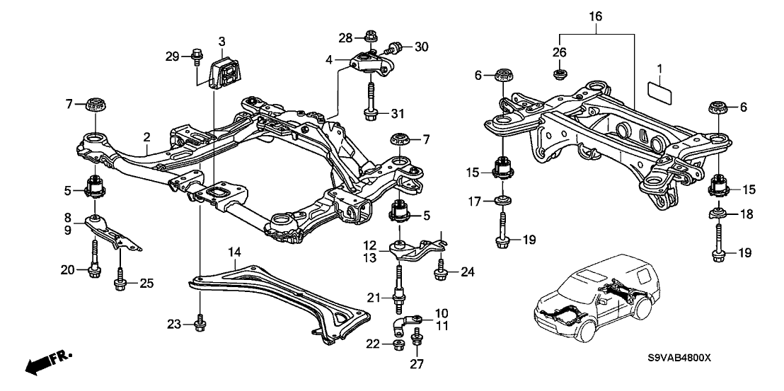 50200-S9V-A02 - Genuine Honda Sub-Frame, FR. Suspension