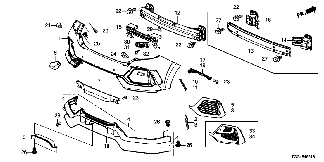 71507-TGH-A00 - Genuine Honda Garn, RR. Bumper Ctr