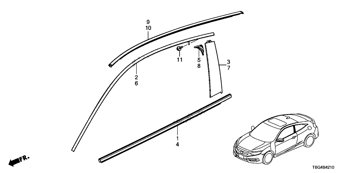 72410-TBG-A01 - Genuine Honda Molding Assy., R. FR. Door