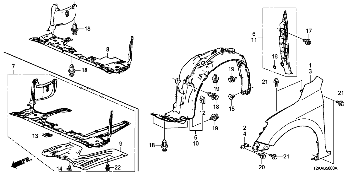 74150-T2A-A01 - Genuine Honda Fender Assy., L. FR. (Inner)