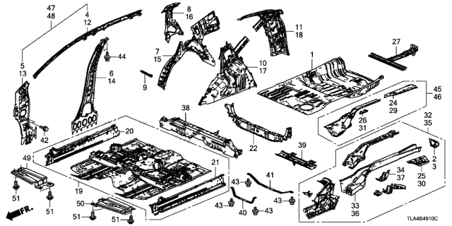 04655-TLA-A00ZZ - Genuine Honda Panel Set, RR. Floor