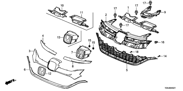 71121-T1W-A01 - Genuine Honda Base Upper, Front Grill