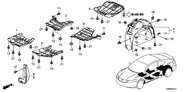 74550-T3L-A01 - Genuine Honda Fender Assy., R. RR. (Inner)