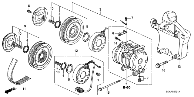 A/C Compressor (V6) - 2007 Honda Accord 4 Door EX (V6) KA 5AT
