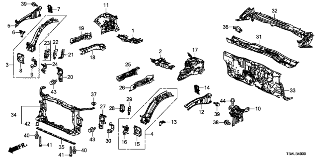 60847-TBA-305ZZ - Genuine Honda Spt R,FR Side Frame