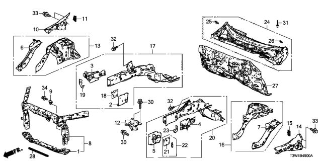 04684-T2A-A00ZZ - Genuine Honda Mbr Set L,FR W/H LWR