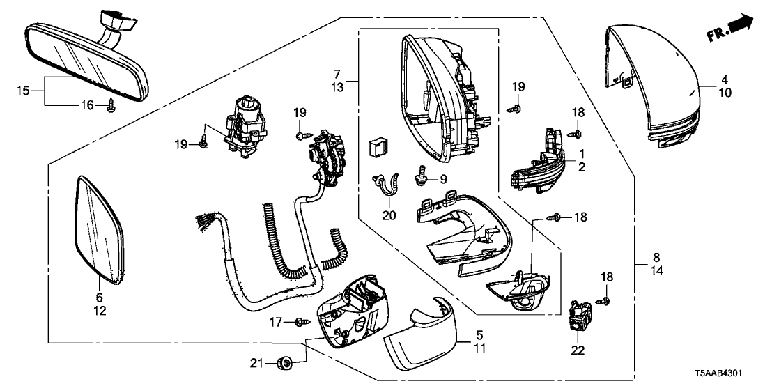 76253-T5R-C01 - Genuine Honda Mirror Sub-Assembly, Driver Side