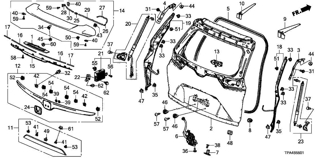 74895-TPG-A01 - Genuine Honda MLDG ASSY-, T/GATE