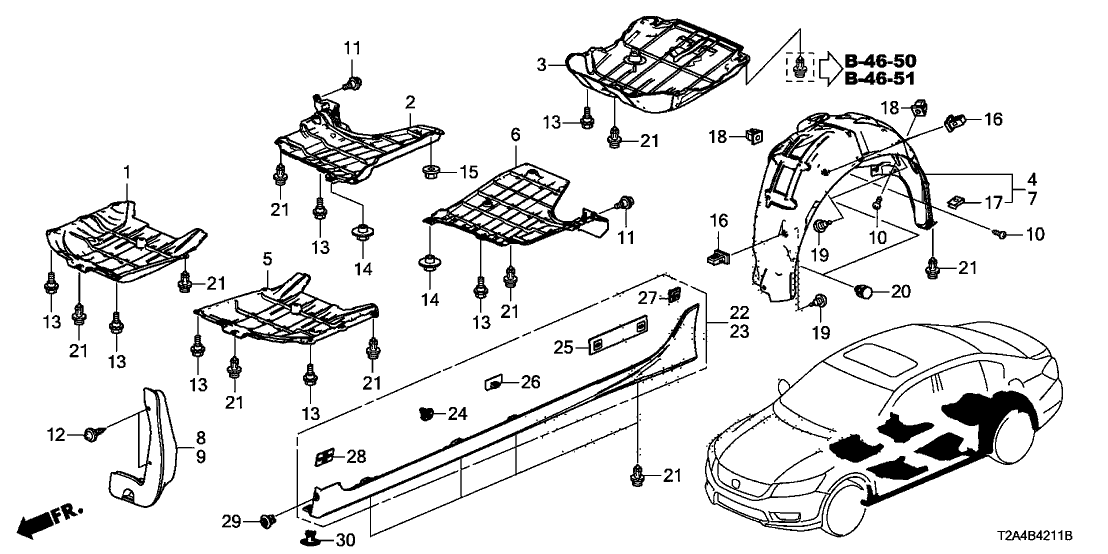 74590-T2A-A11 - Genuine Honda Fender Assy., L. RR. (Inner)