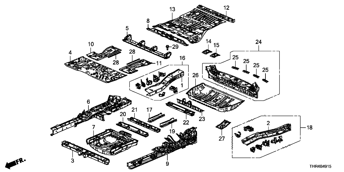 65750-THR-A01ZZ - Genuine Honda Crossmember, RR. Floor