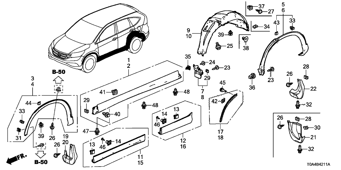 75390-T0A-A01 - Genuine Honda Garn R,RR Door W