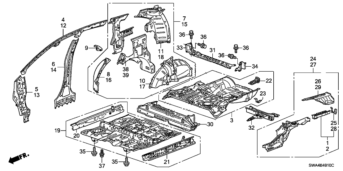 65750-SWB-A00ZZ - Genuine Honda Crossmember, RR. Floor