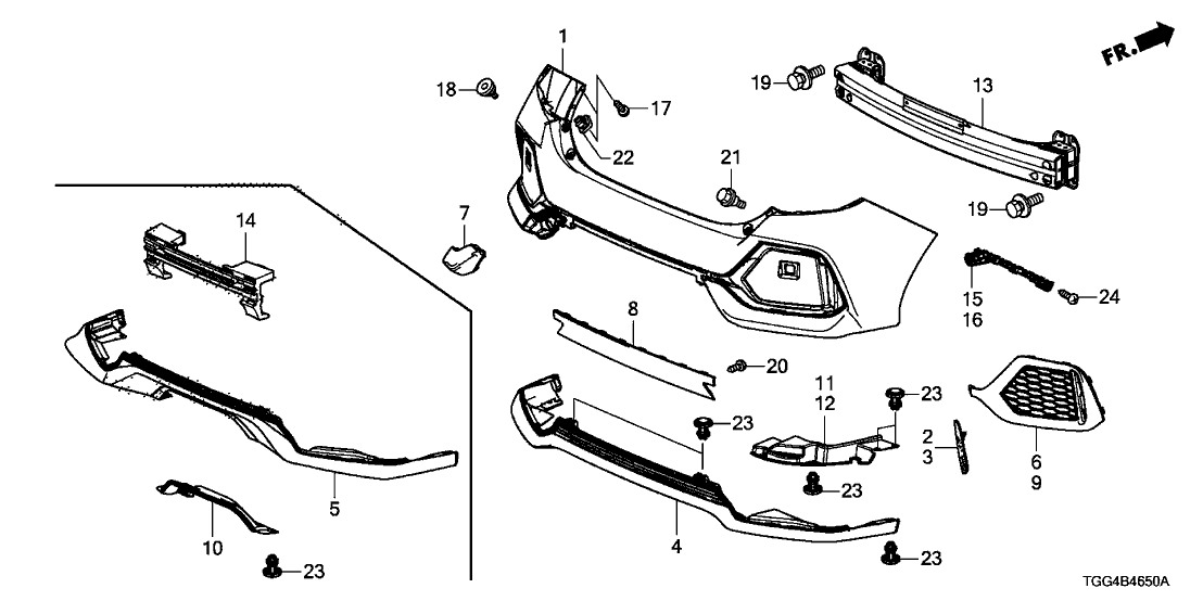 71502-TGG-A50 - Genuine Honda Garnish, RR. Bumper (Lower)