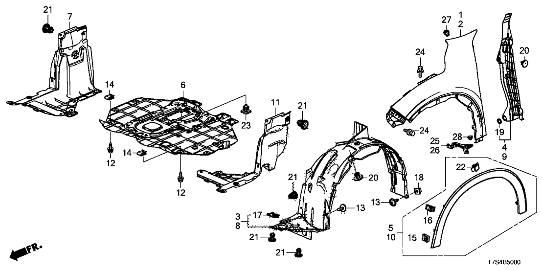 74150-T7W-A00 - Genuine Honda Fender Assy L,FR