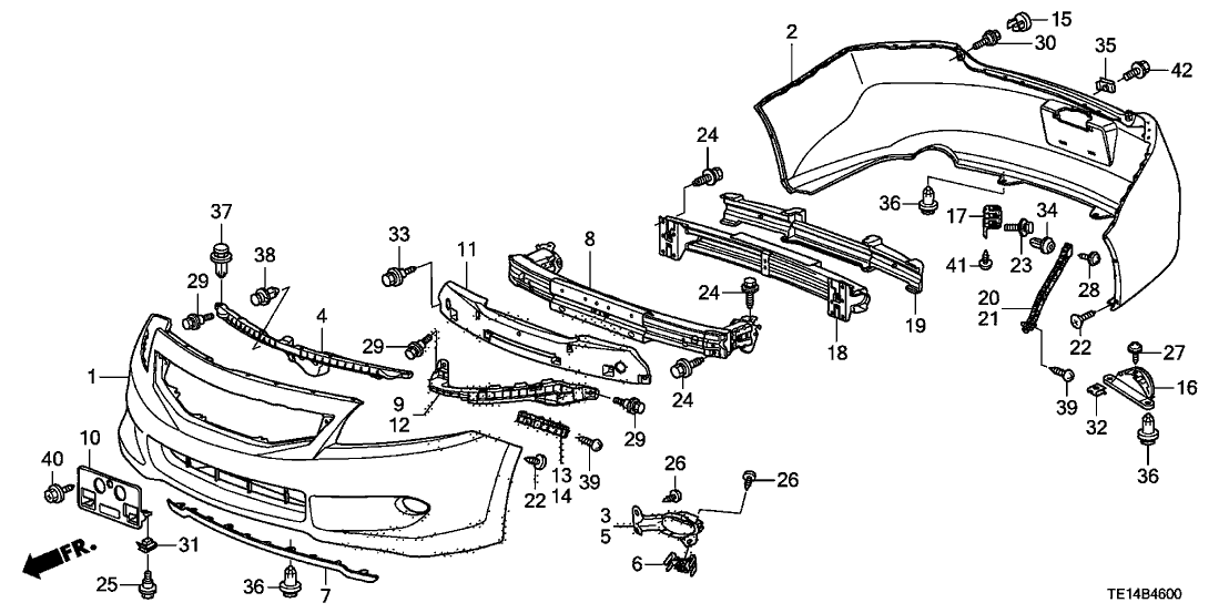 71190-TE0-A00 - Genuine Honda Beam, L. FR. Bumper (Upper)