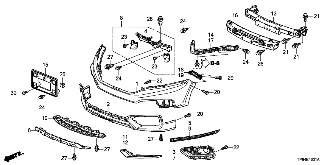 71106-TP6-A50 - Genuine Honda Garnish, FR. Bumper Face Skid