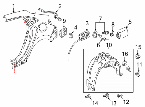74592-TGG-A00 - Genuine Honda Fender, L. RR. (Inner)